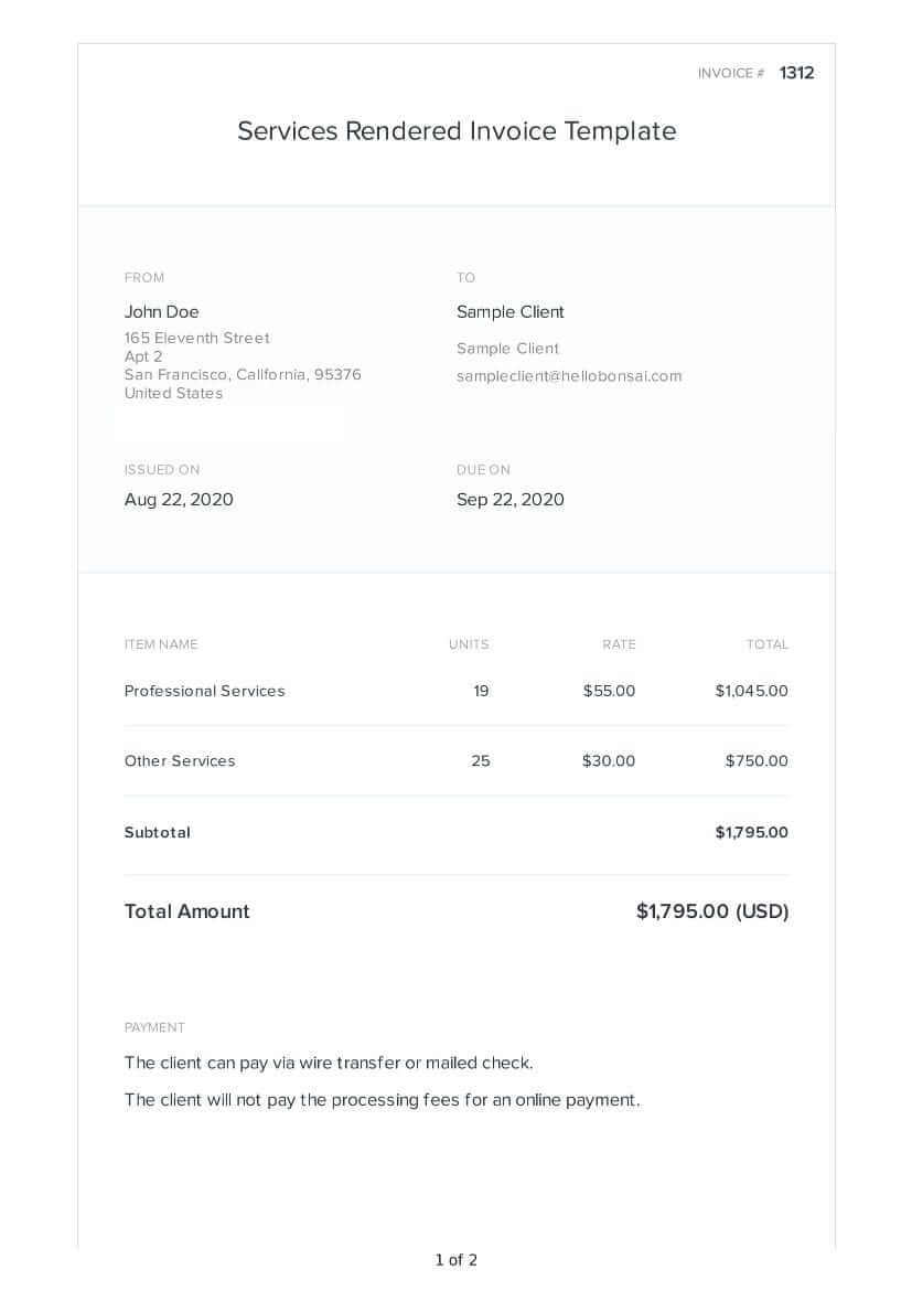 Sample Billing Letter For Services Rendered